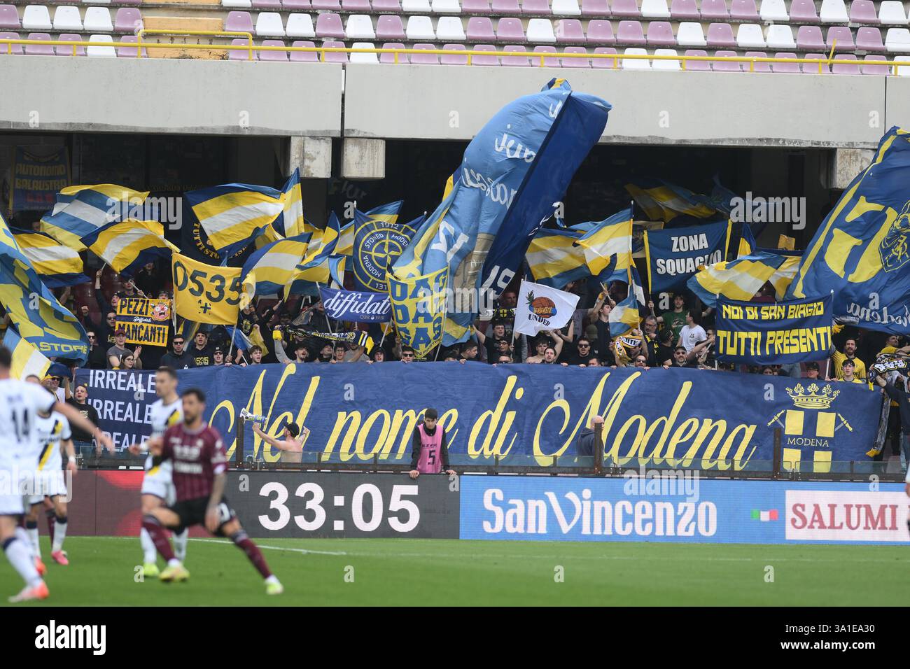 Modena's fans in action during the Serie B BKT betwee US Salernitana ...