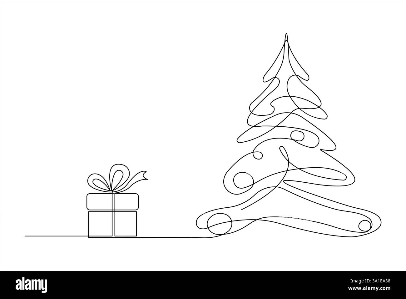 Hand drawn Christmas tree in minimalistic design. Continuous one line ...