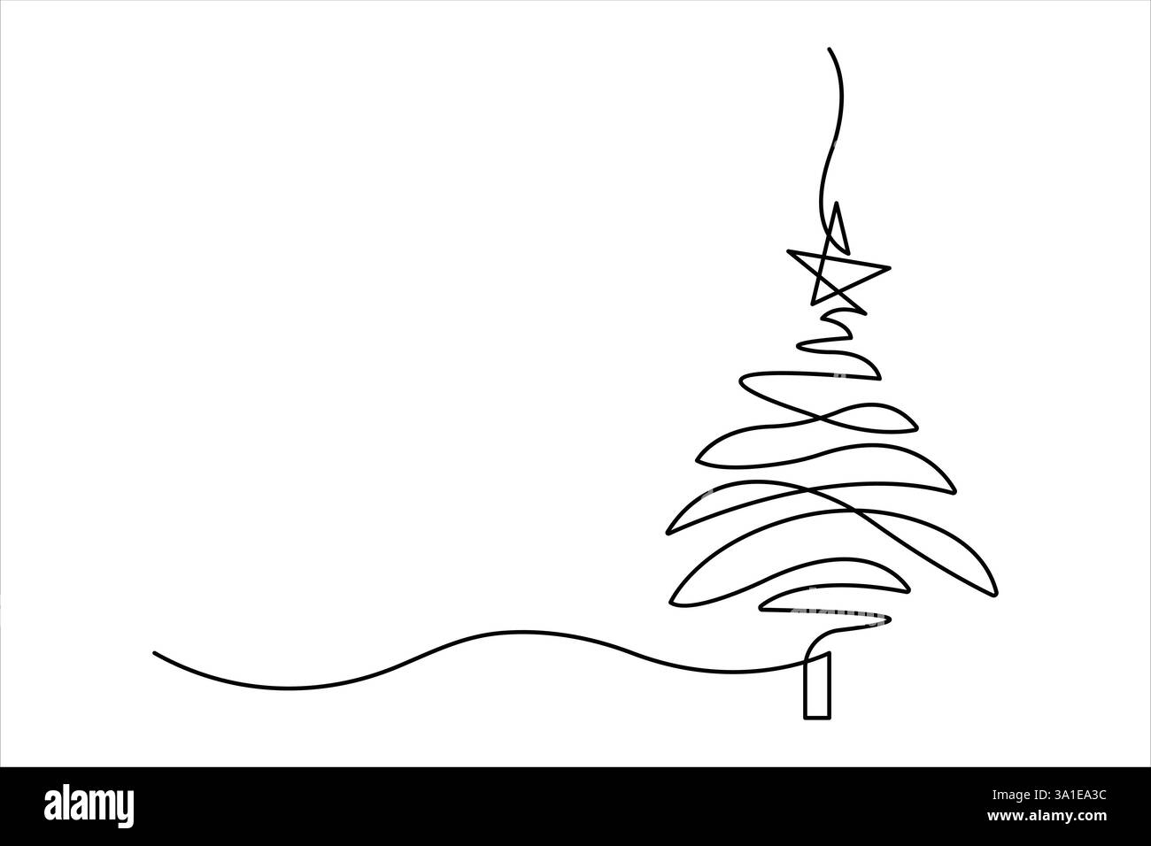 Hand drawn Christmas tree in minimalistic design. Continuous one line ...