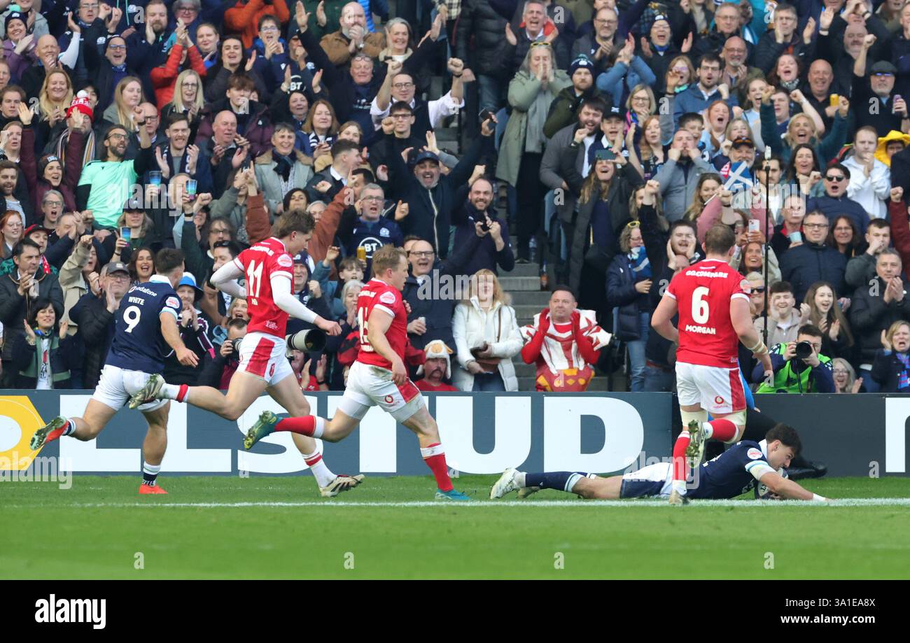 Scotland's Tom Jordan scores their side's second try of the game during ...