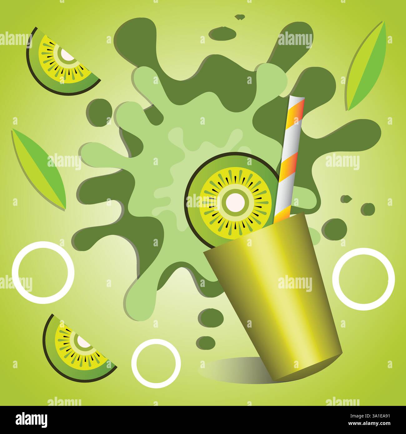 Illustration of a kiwi juice splash in a green theme. The design ...