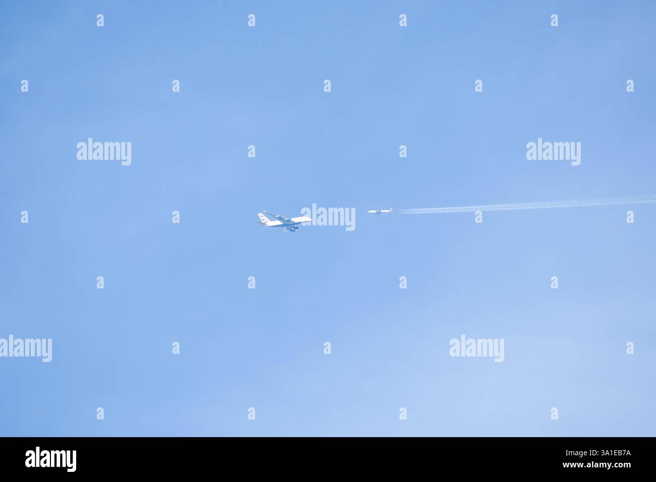 a pair of aeroplane jets, an Airbus A380 quad engine and a twin engined ...