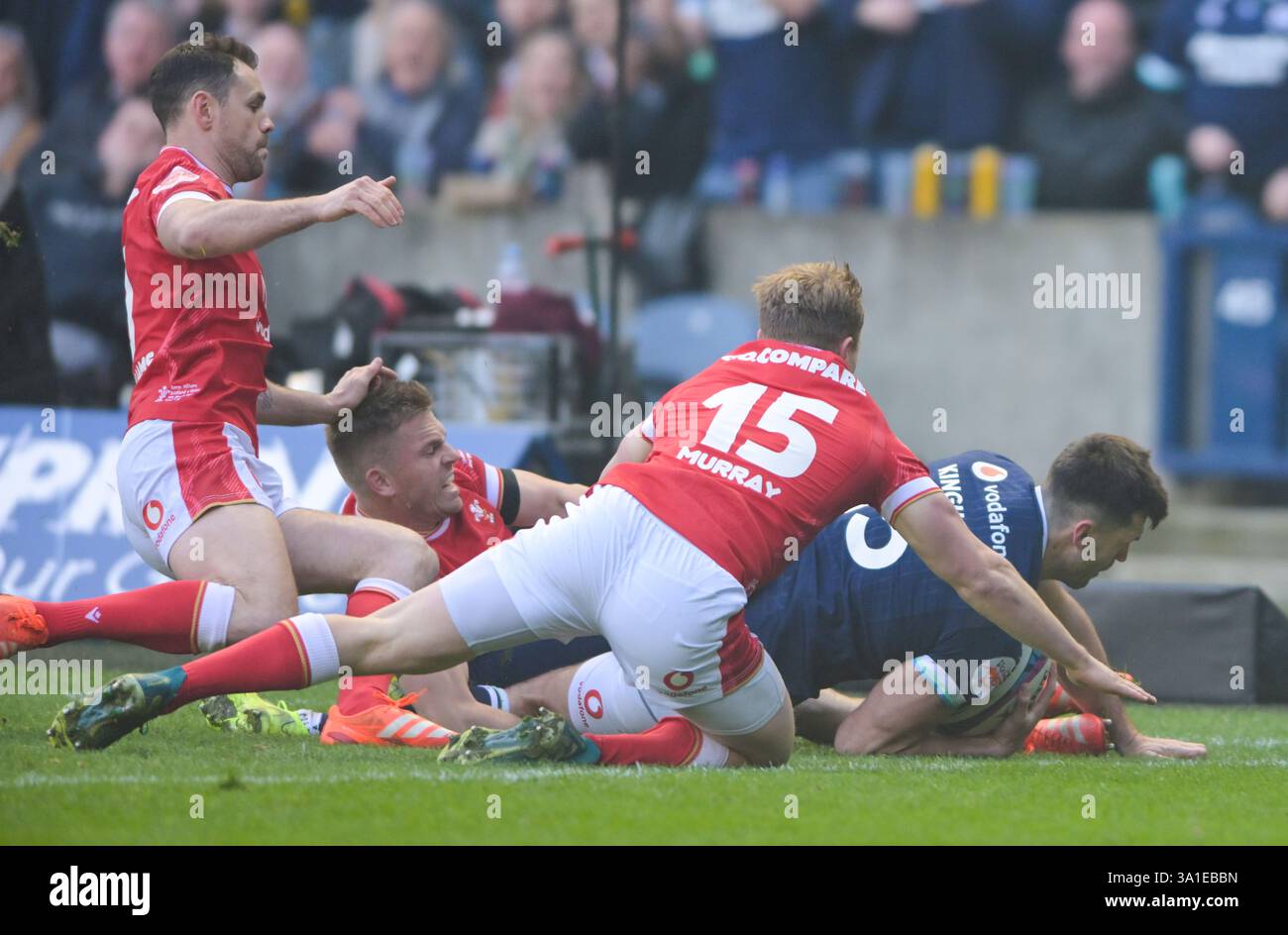Edinburgh, Scotland, 8th March 2025. Blair Kinghorn of Scotland scores ...