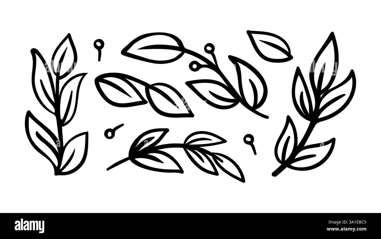 A whimsical set of tree branches in doodle style, featuring intricate ...