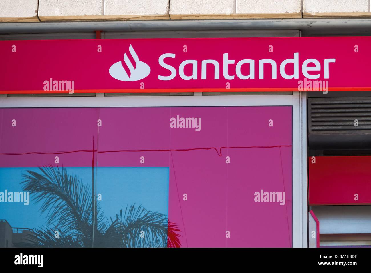 Spain, Santa Cruz - 1 November 2023: Santander, Spanish bank logo Stock ...