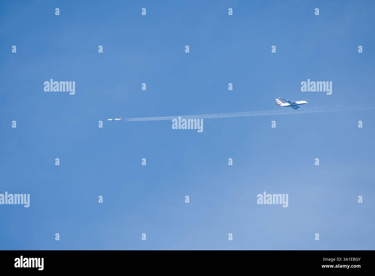 a pair of aeroplane jets, an Airbus A380 quad engine and a twin engined ...