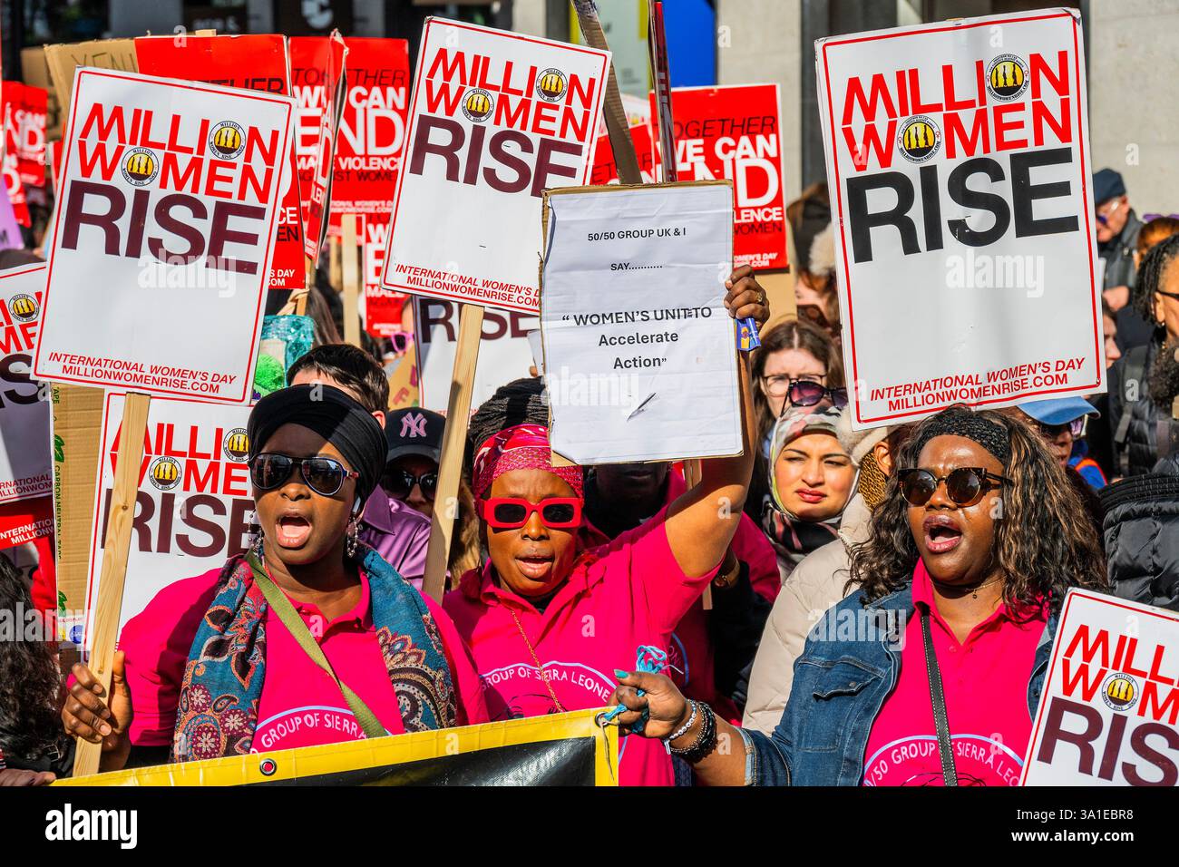 London, UK. 8 Mar 2025. The Million Women Rise March, London. Ahead of ...