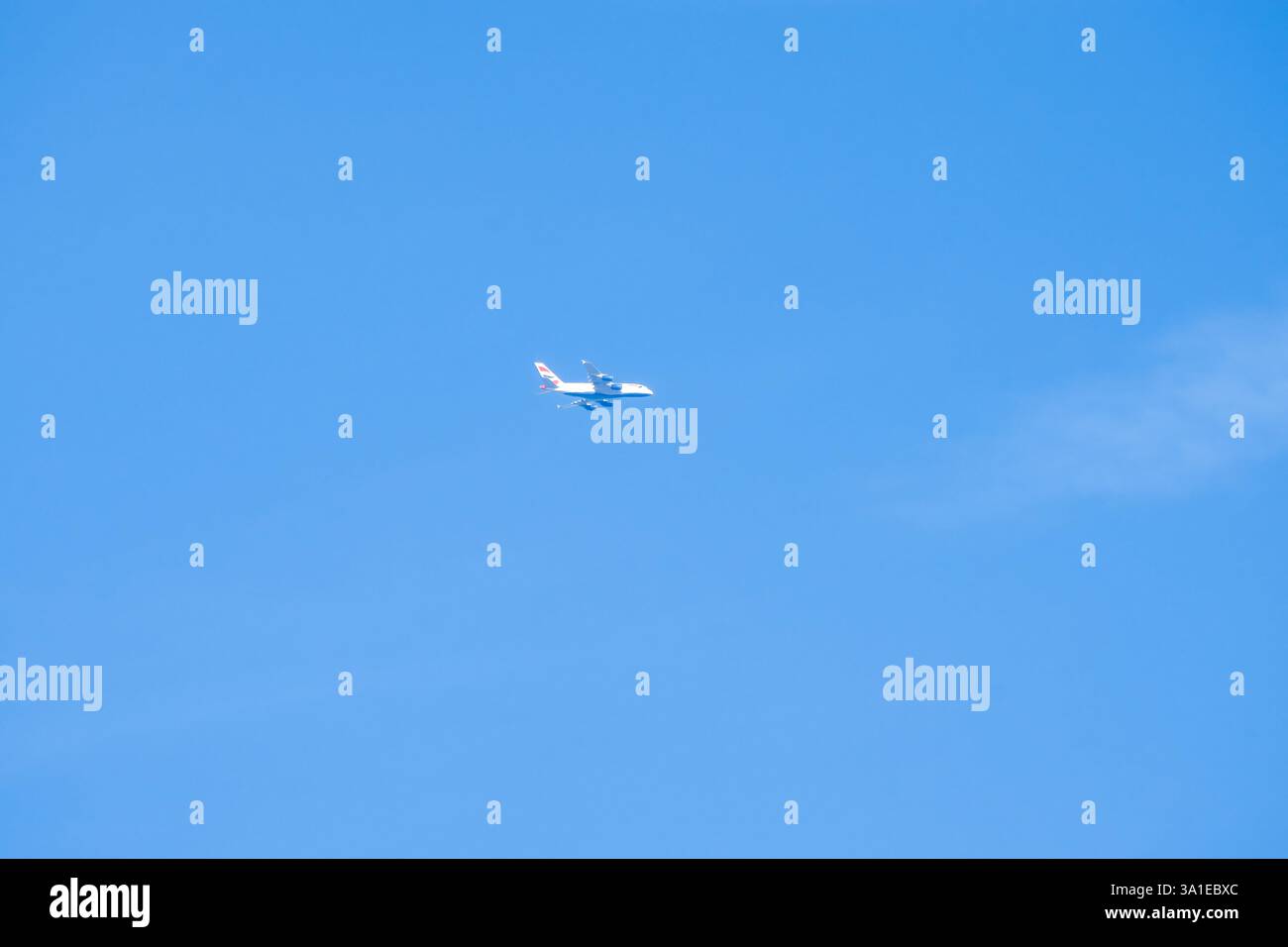 an Airbus A380 quad engine jet liner aircraft in deep blue sky Stock ...