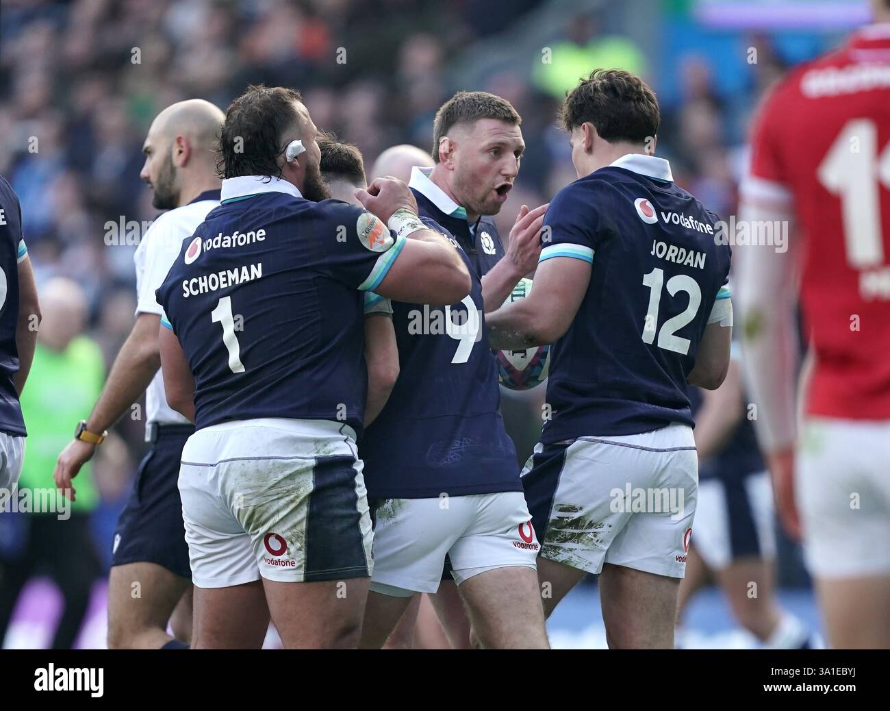 Scotland's Tom Jordan celebrates scoring their side's second try of the ...