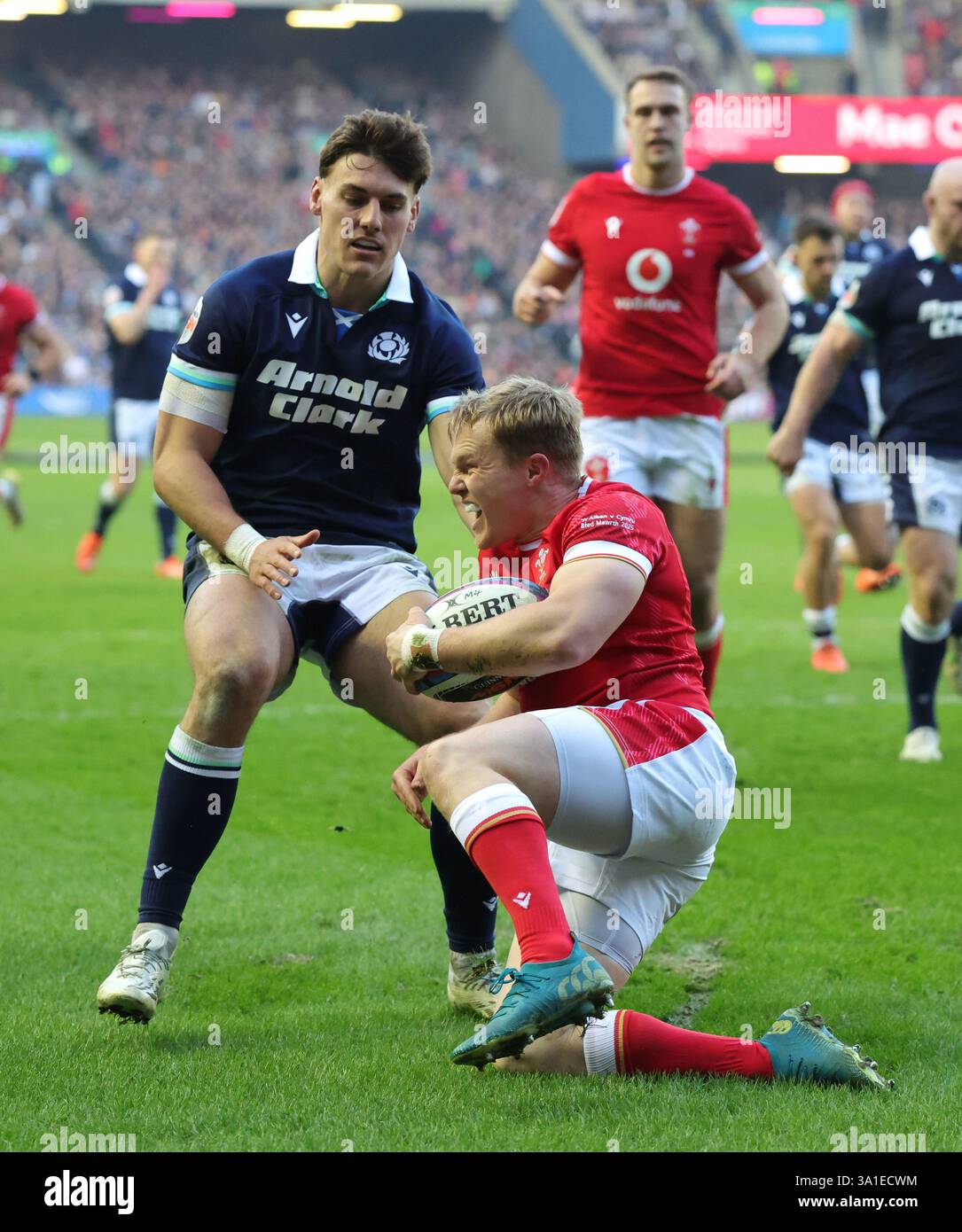 Wales's Blair Murray scores their side's first try of the game during ...