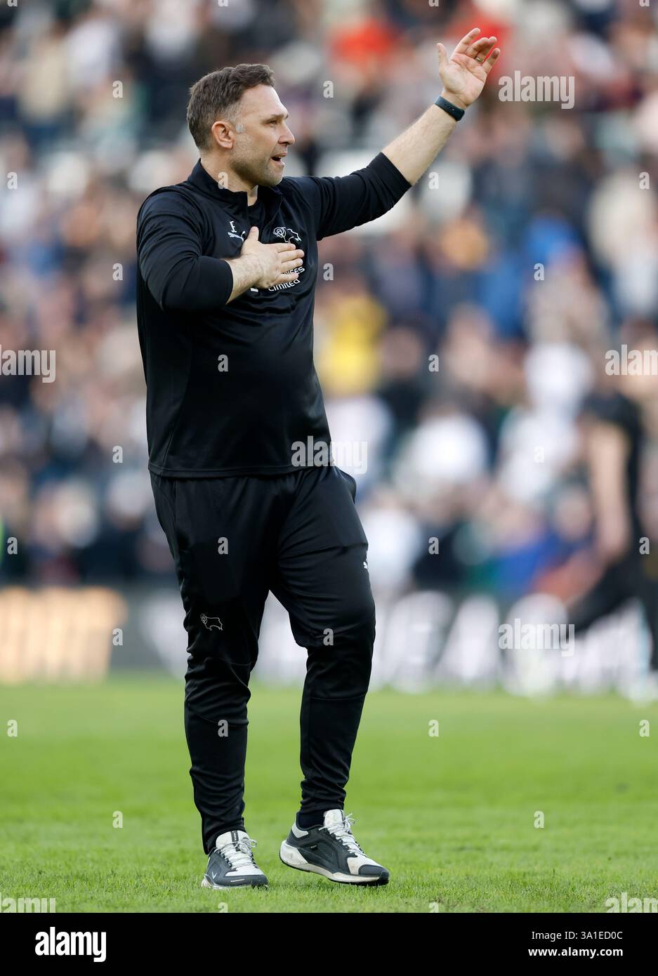 Derby County manager John Eustace celebrates after the Sky Bet ...