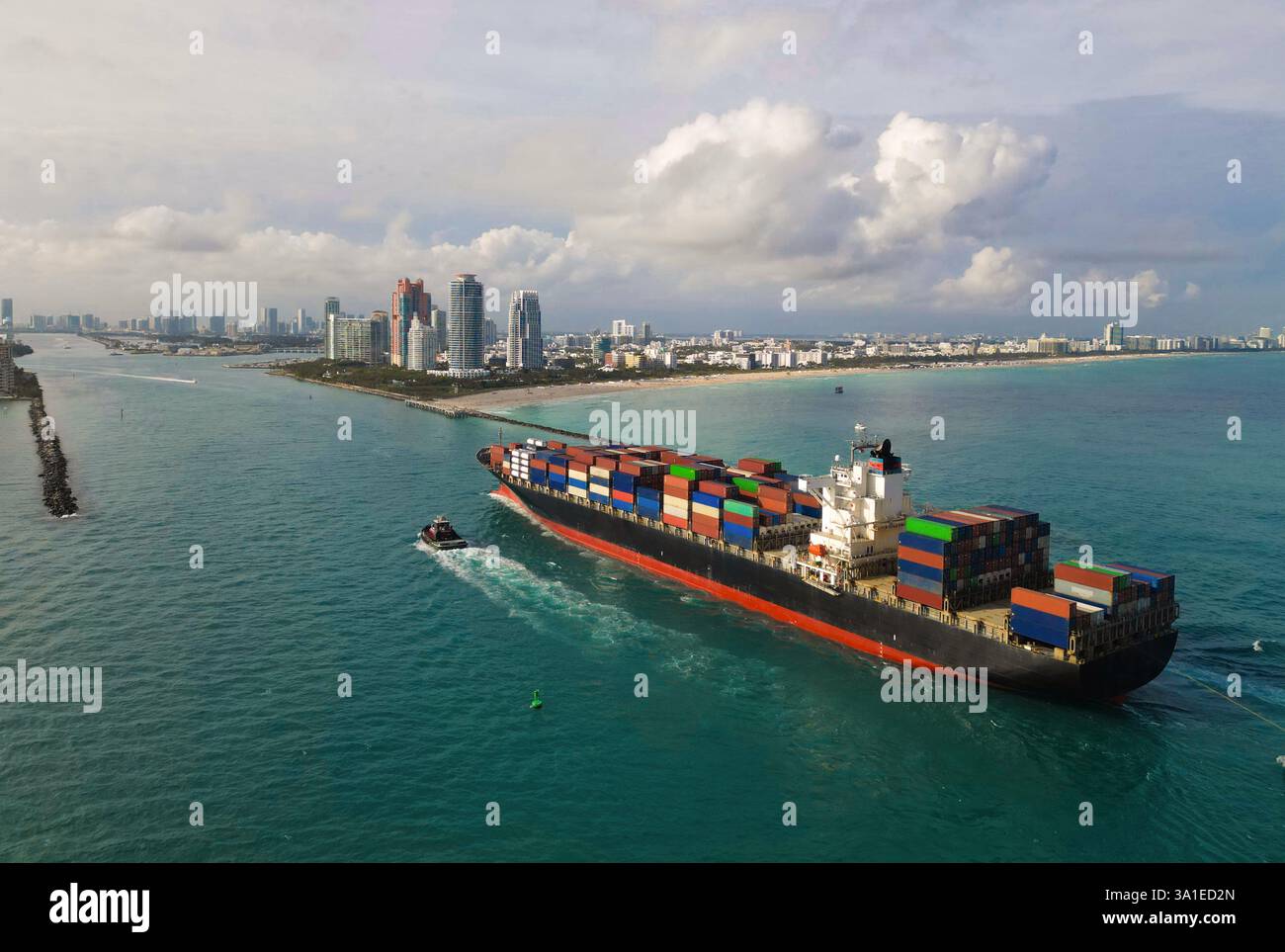 Cargo ship vessel leaving port. Container ship. Export and import ...