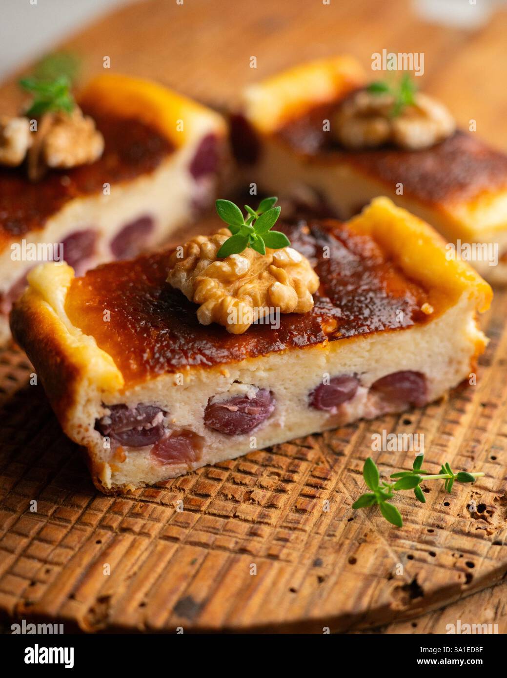 Delicious cheesecake with red grapes. Traditional Spanish recipe Stock ...