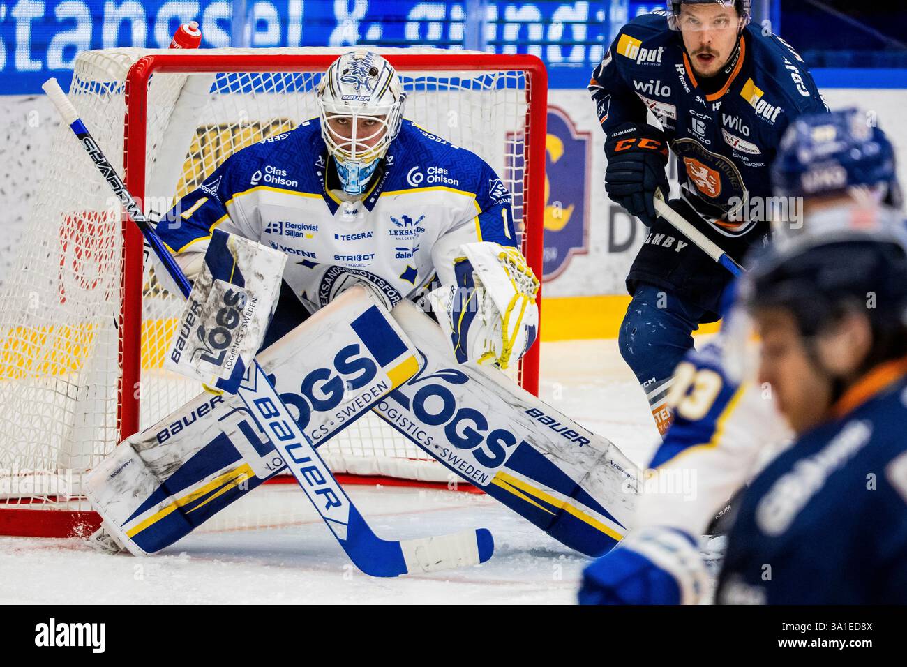 Leksand, Sverige. 08th Mar, 2025. 250308 Leksands målvakt Marcus Gidlöf under ishockeymatchen i ...