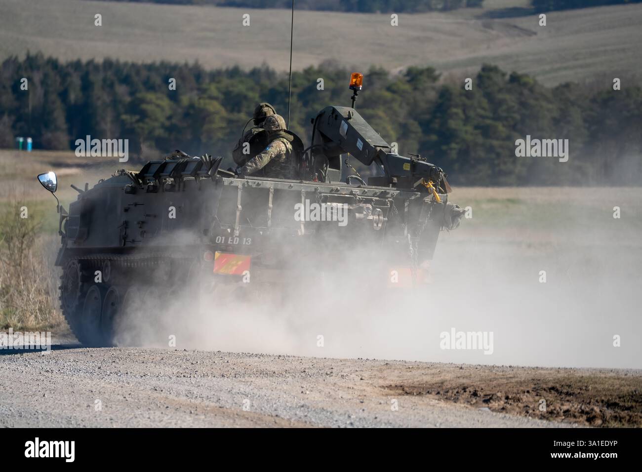 British army FV434 mechanized Armoured Repair Vehicle in motion on a ...