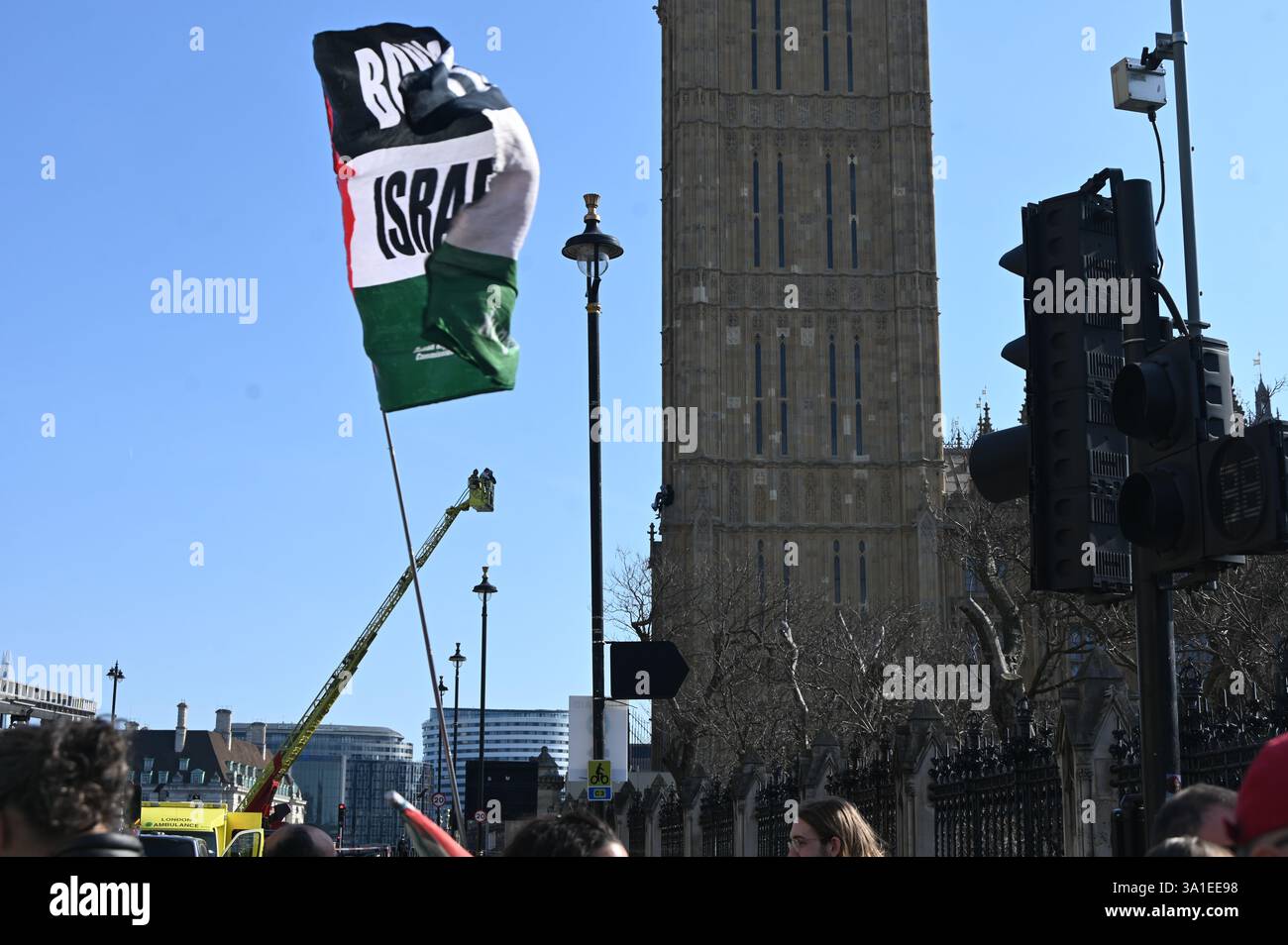 LONDON, ENGLAND: 8th March 2025: A barefoot protestor holding a ...