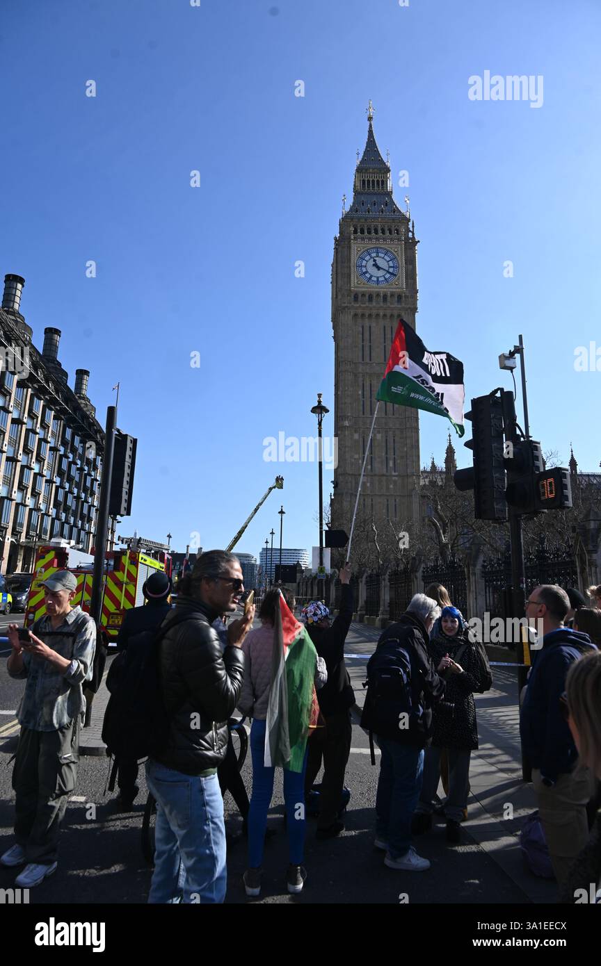 LONDON, ENGLAND: 8th March 2025: A barefoot protestor holding a ...