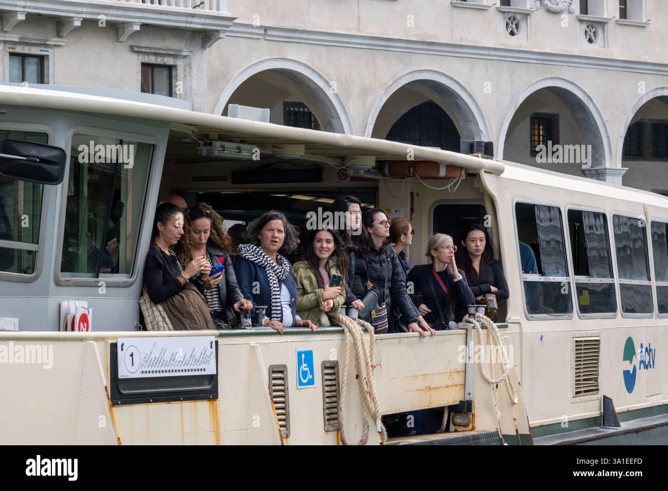 Venice, Italy - 12 October 2024: Passengers stand on a crowded ...