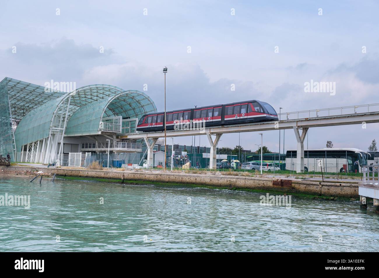 Venice, Italy - 12 October 2024: The AVM Venezia tram on an elevated ...