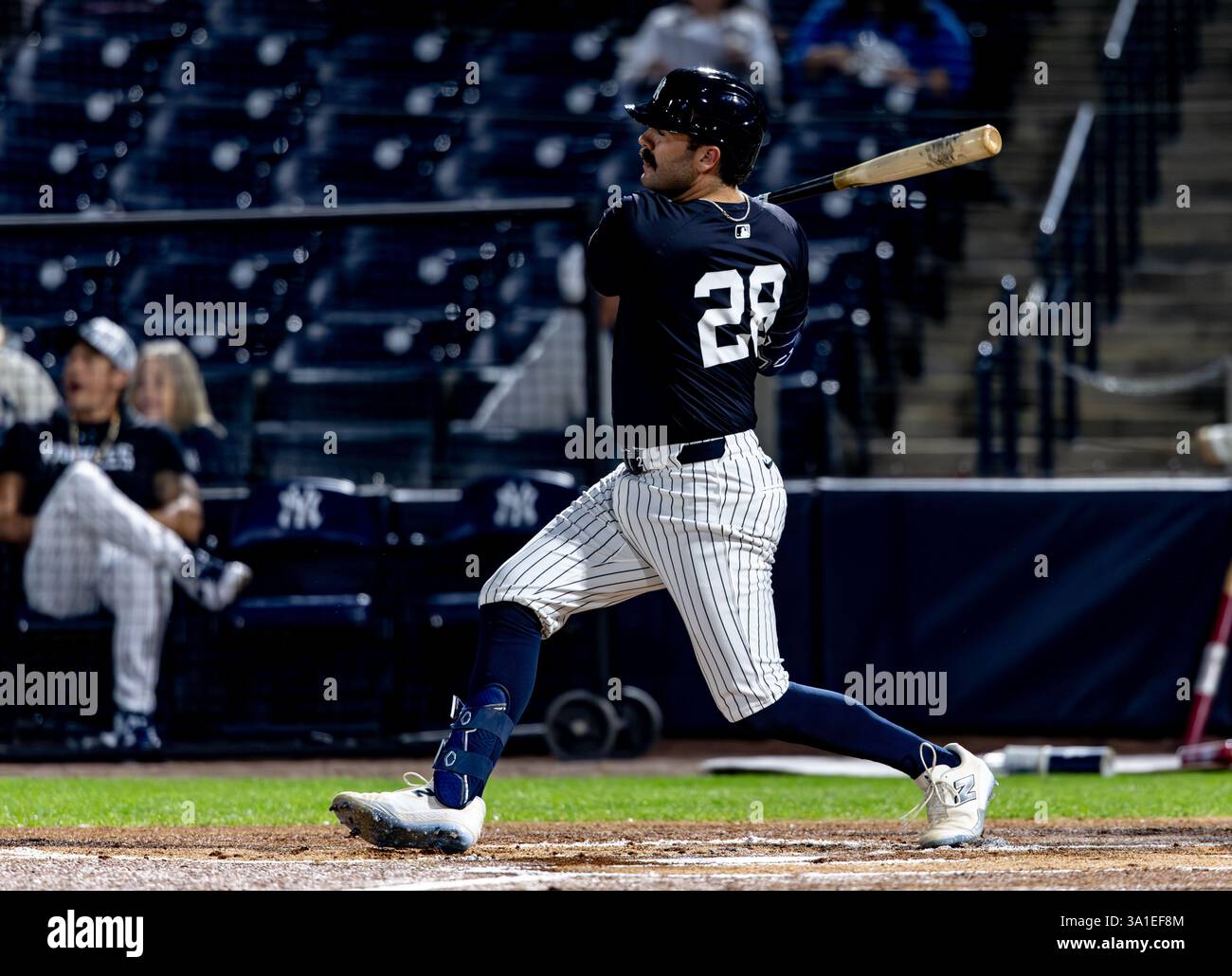 New York Yankees catcher Austin Wells up to bat, hits a home run at a ...