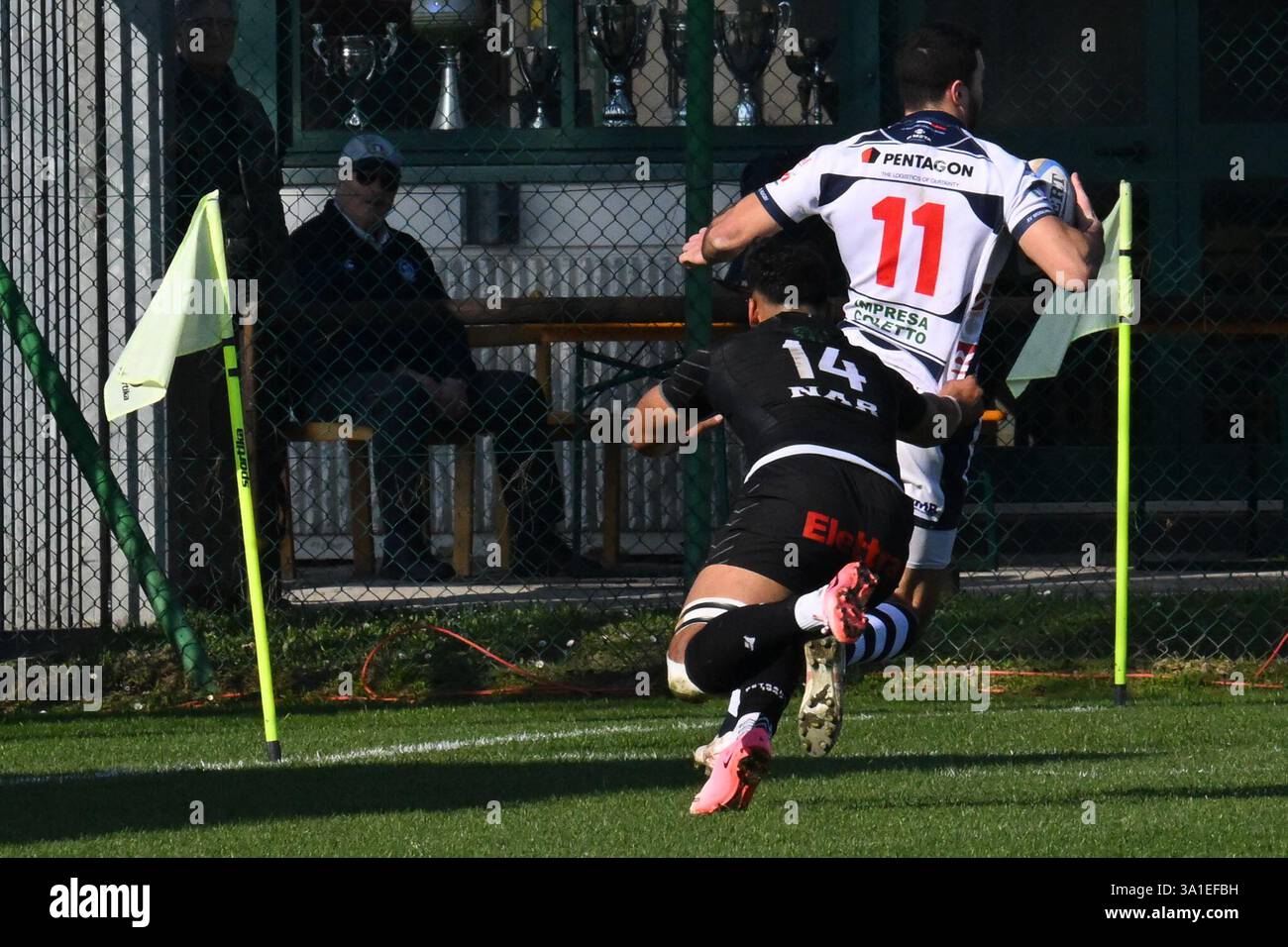 Padova, Italy. 08th Mar, 2025. Try of Leonardo Sarto ( Mogliano Rugby ...