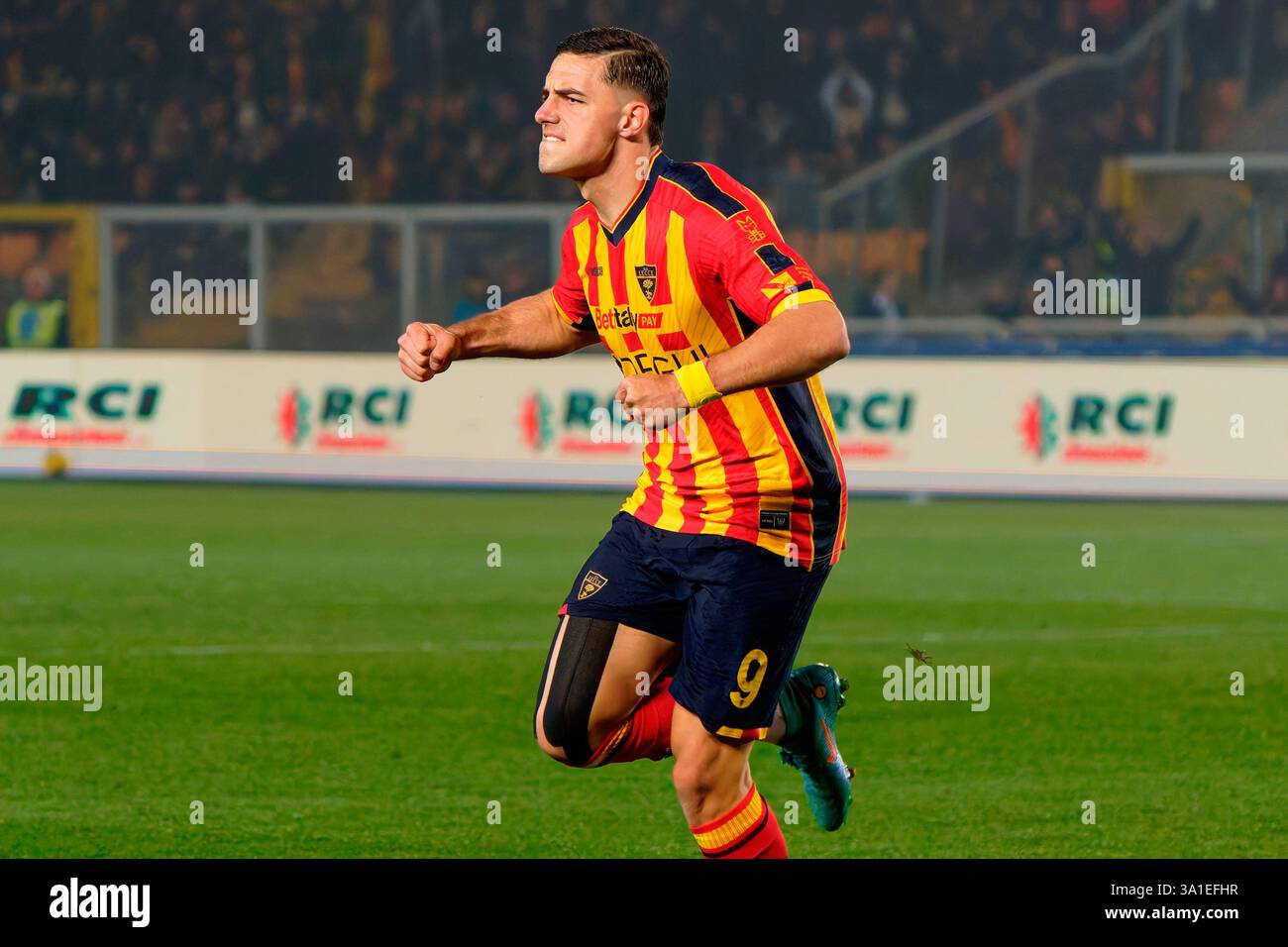 Lecce, Italy. 08th Mar, 2025. Nikola Krstovic of US Lecce celebrates ...