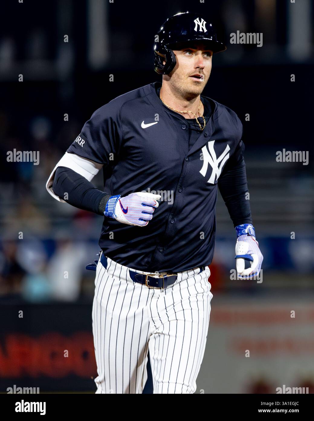 New York Yankees outfielder Cody Bellinger rounds the bases after he ...