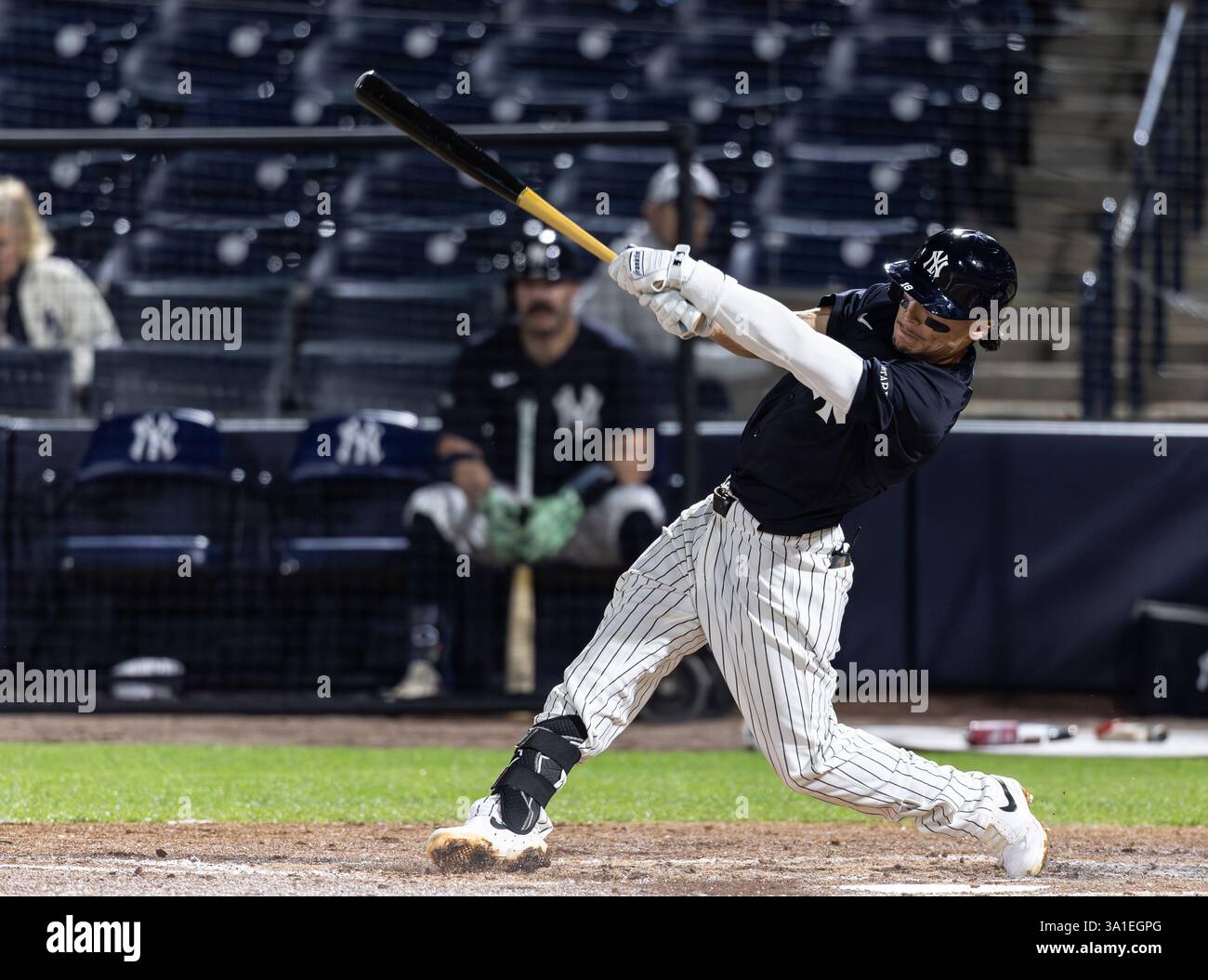 New York Yankees infielder Andrew Velazquez up to bat at a baseball ...