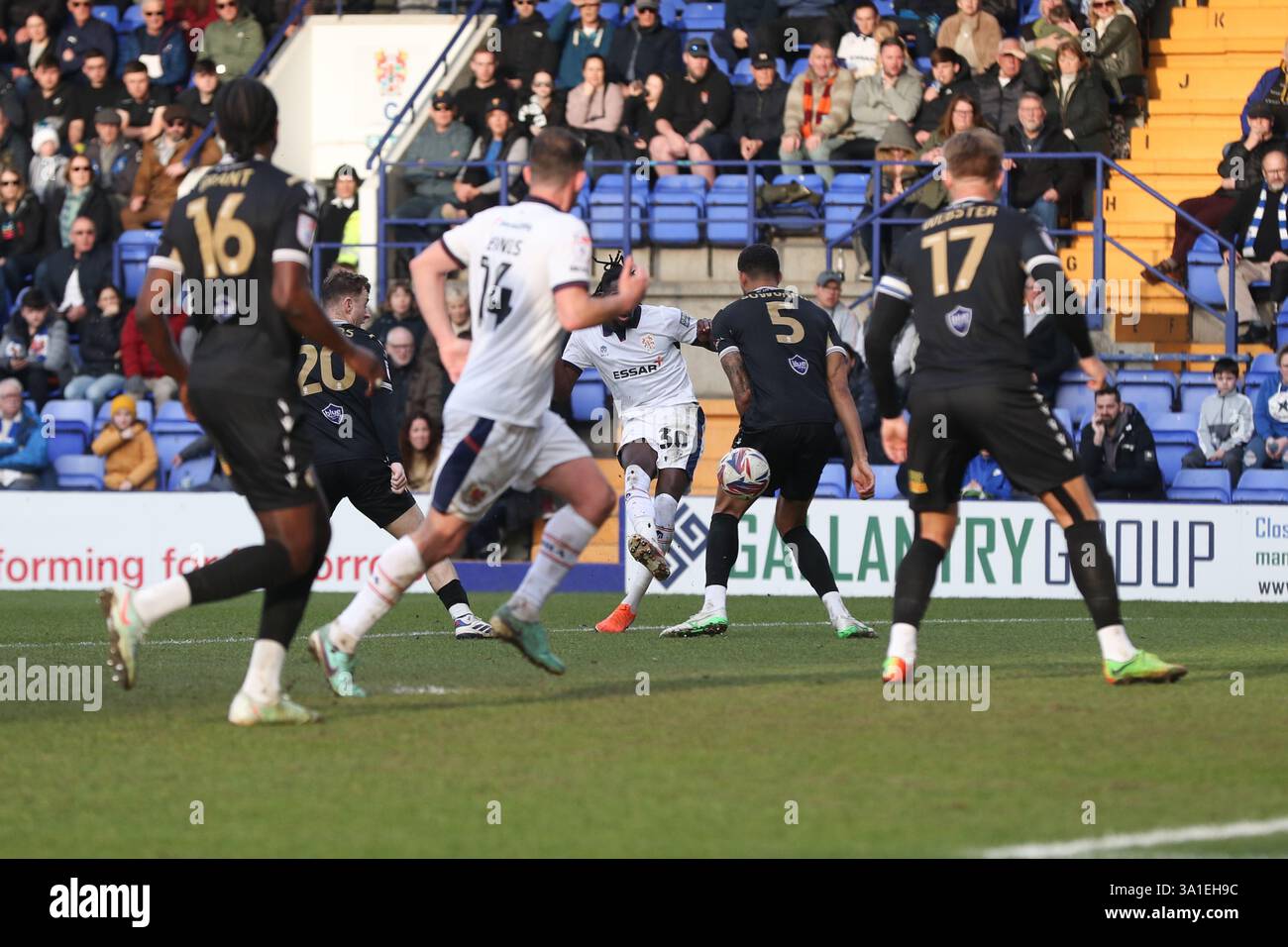 Prenton Park. UK. 8th Mar 2025. Omari Patrick of Tranmere Rovers scores ...