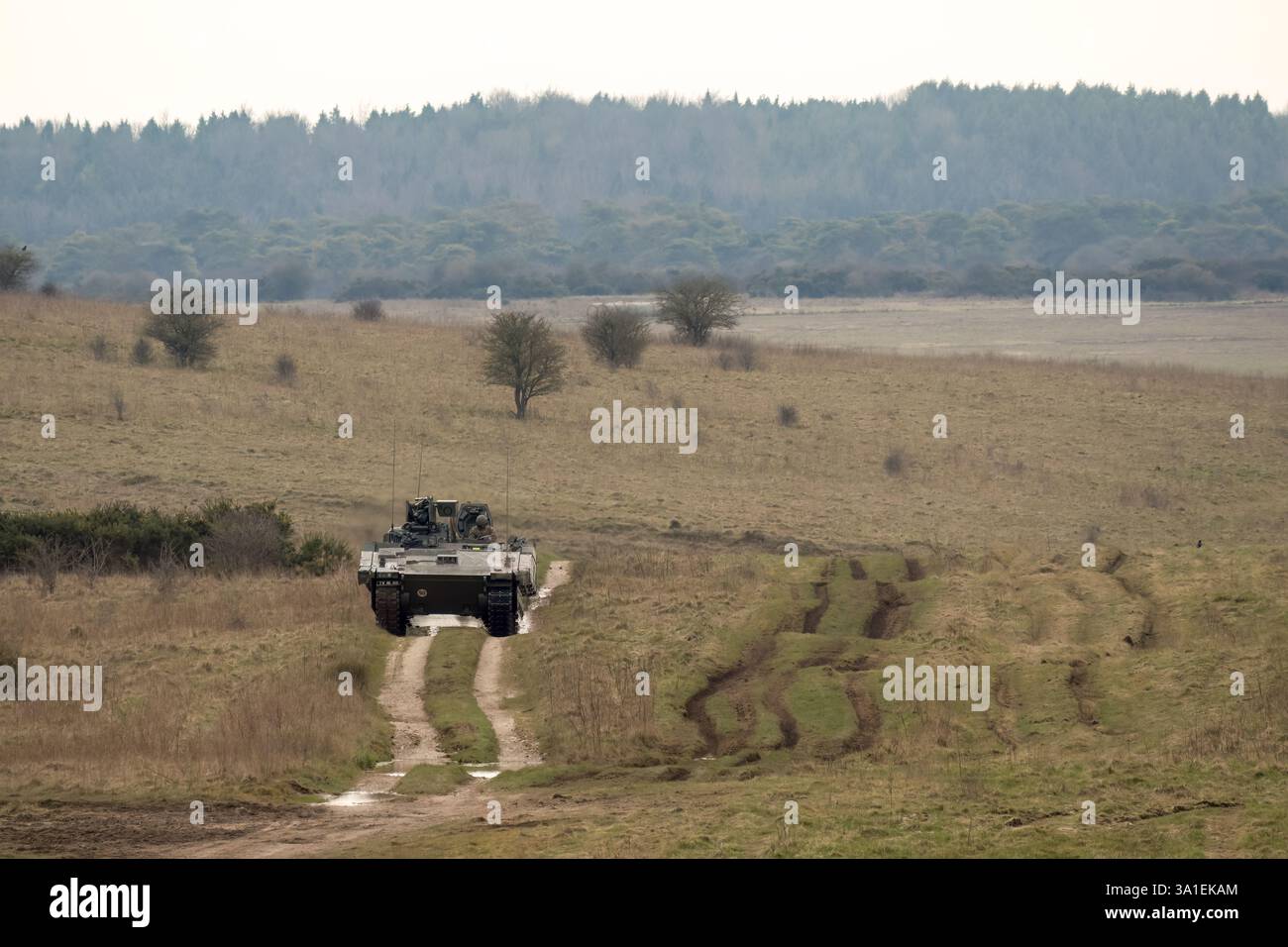 a British army General Dynamics Ajax Ares tank being tested in ...