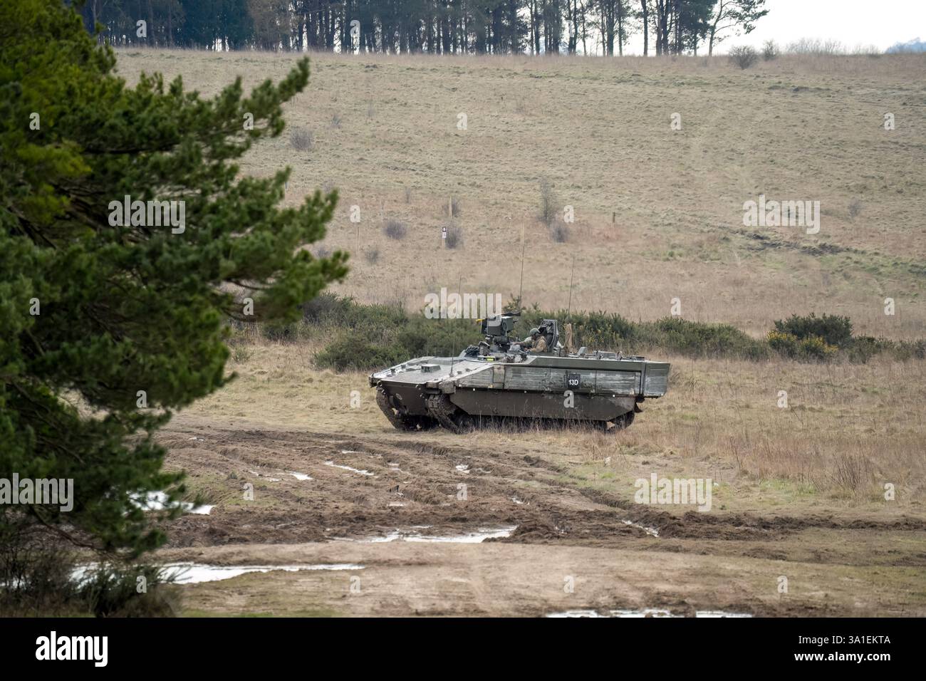 a British army General Dynamics Ajax Ares tank being tested in ...