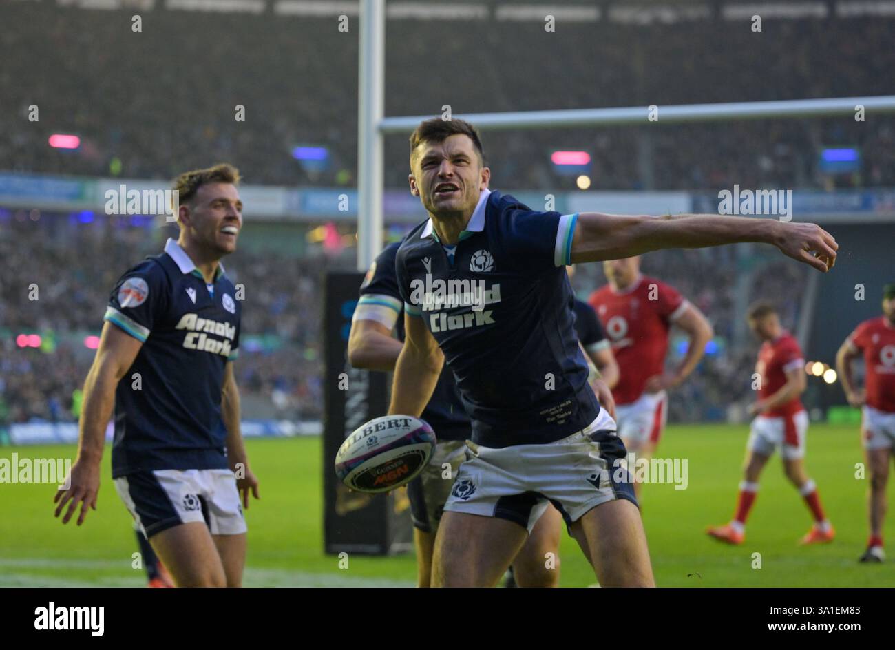 Edinburgh, Scotland, 8th March 2025. Blair Kinghorn of Scotland scores ...