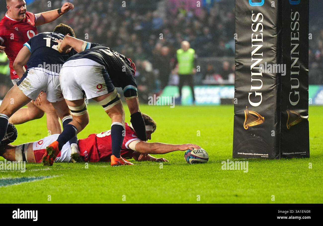 Wales' Teddy Williams scores their side's third try of the game during ...