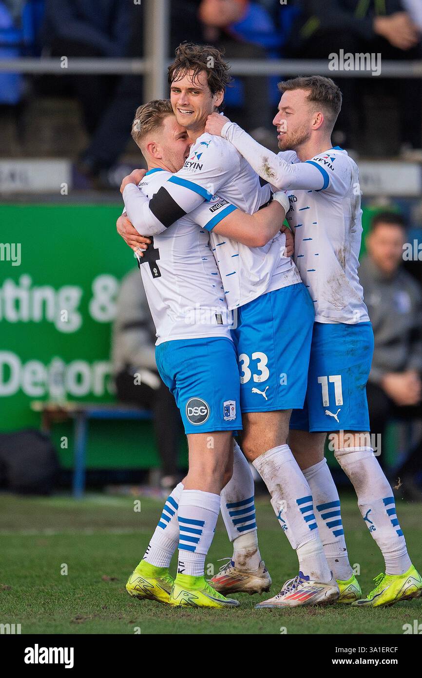 Barrow's Aaron Pressley celebrates with his team mates after scoring ...
