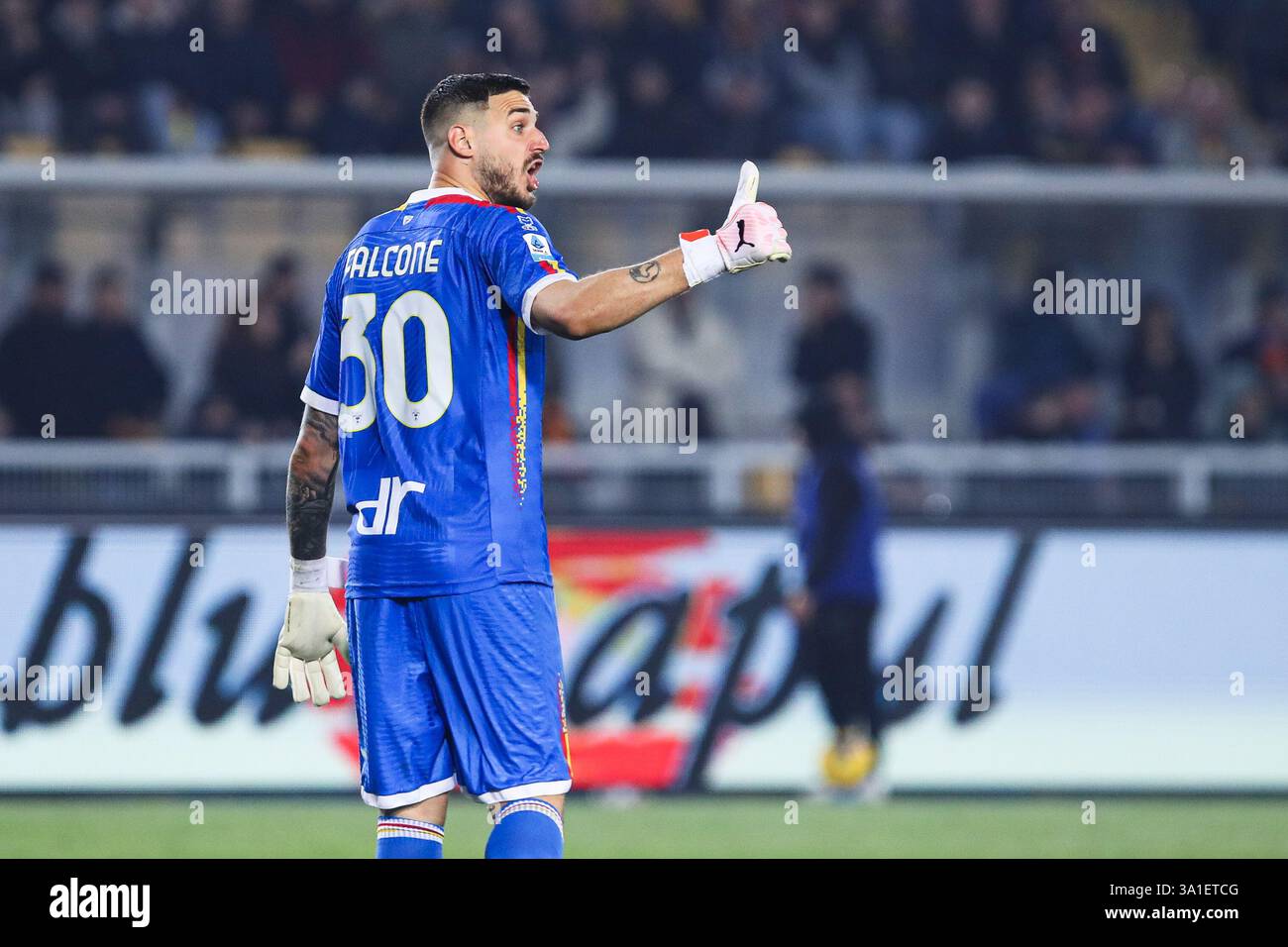 Lecce, Italy. 08th Mar, 2025. Wladimiro Falcone of US Lecce gestures in ...