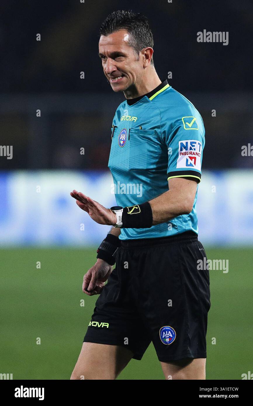 Lecce, Italy. 08th Mar, 2025. Referee Daniele Doveri gestures in the ...