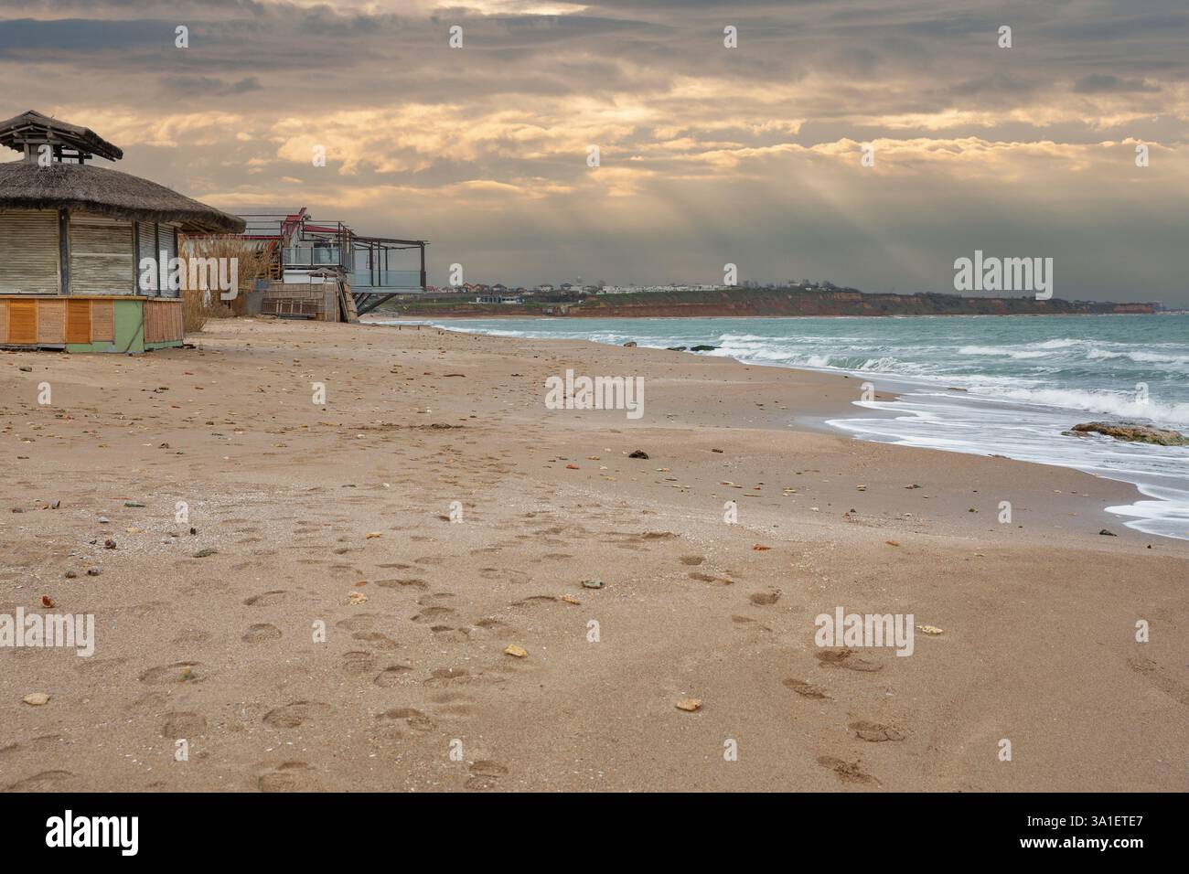 Village Vama Veche summer resort waterfront sandy beach in the low ...