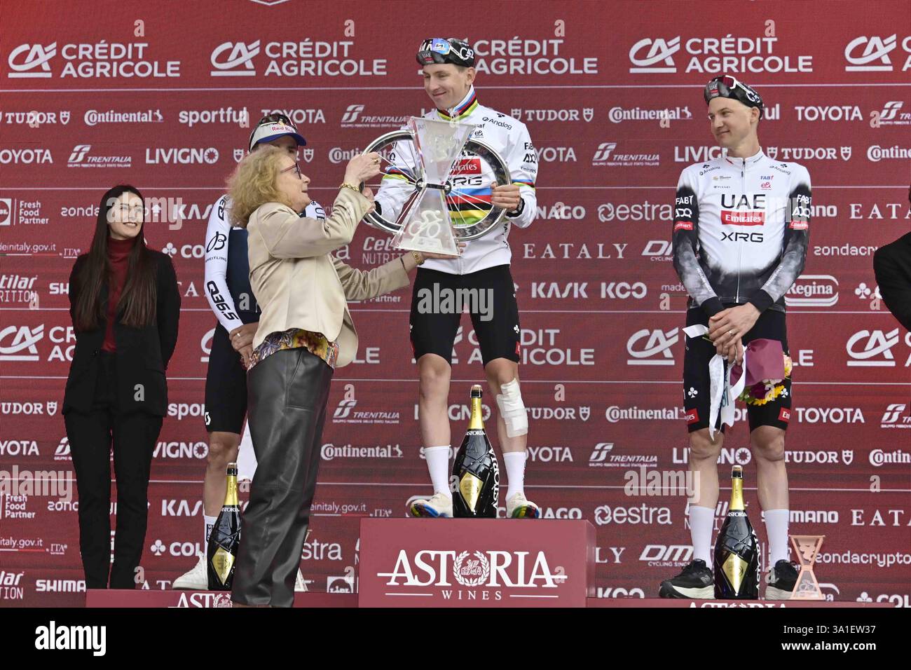Siena, Italy. 08th Mar, 2025. Tadej Pogacar UAE Team and Tim Wellens ...
