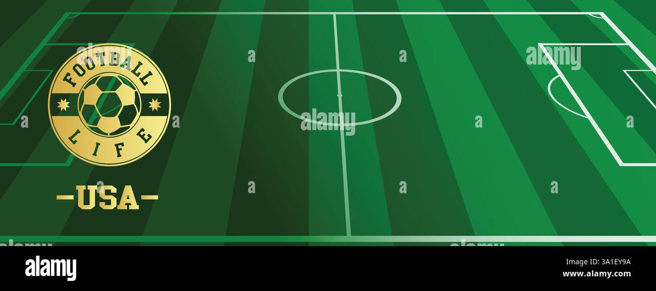 USA Concept for Football Life Gold Stamp with Soccer Green Field ...