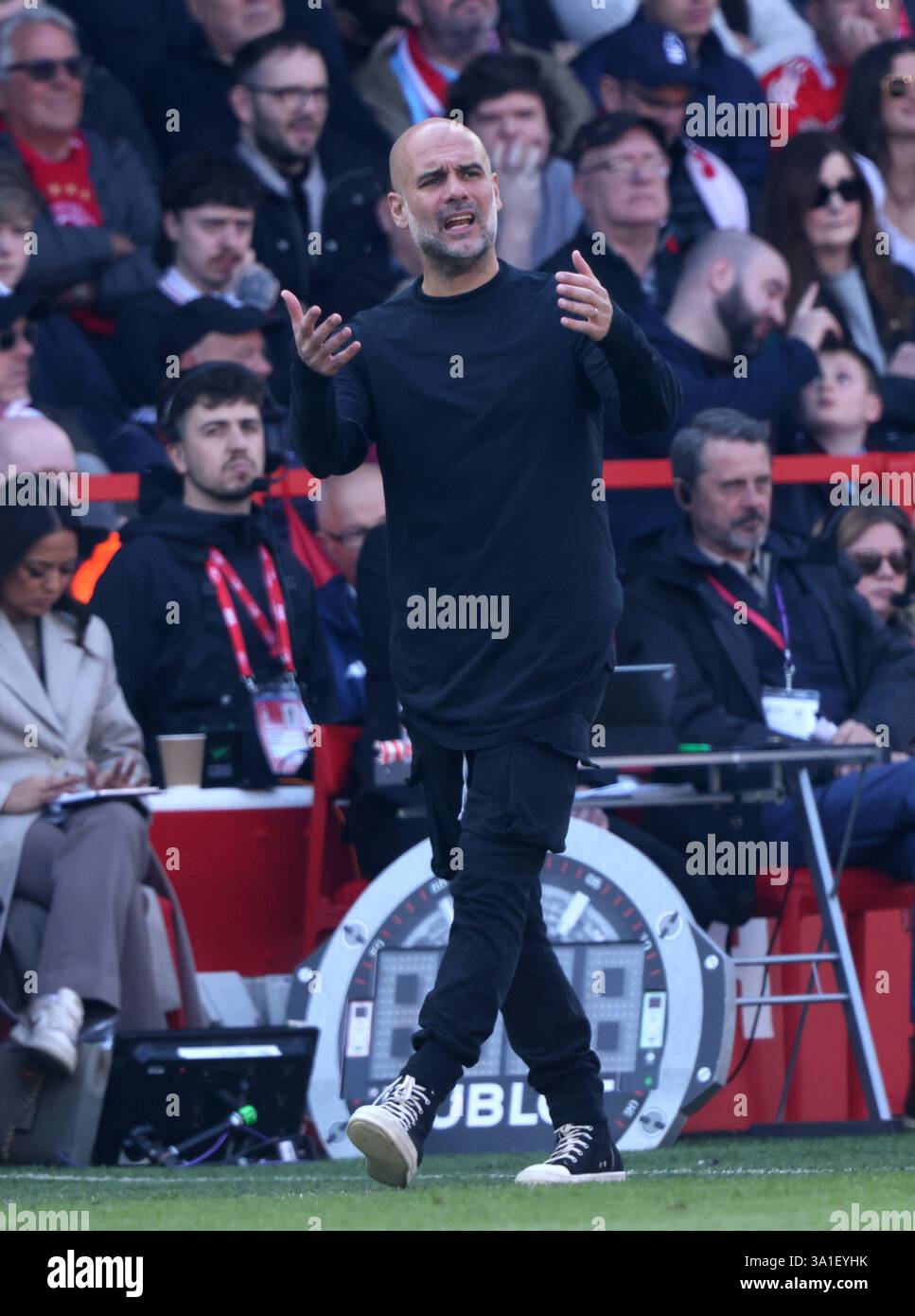 Nottingham, UK. 08th Mar, 2025. Pep Guardiola (Man City manager) at the ...