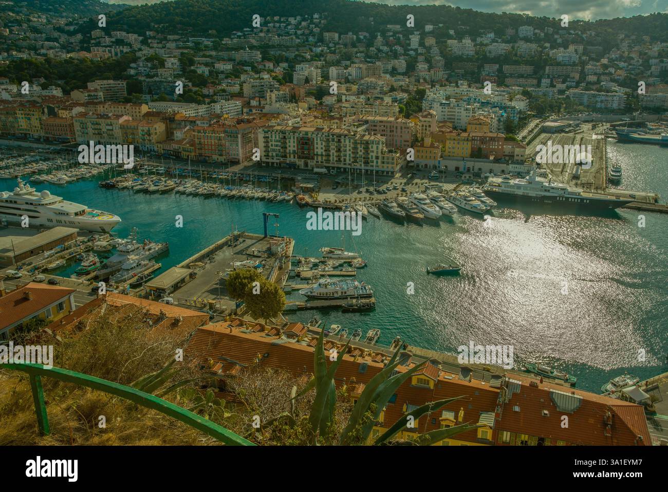 Amazing morning sunny aerial view on Lympia port in Nice city with ...