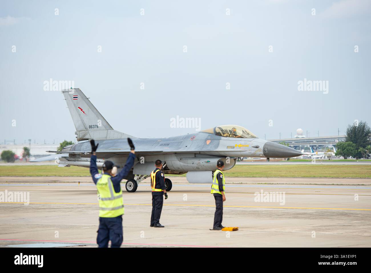 F-16 of The Royal Thai Air Force (RTAF), performs in the sky to the ...