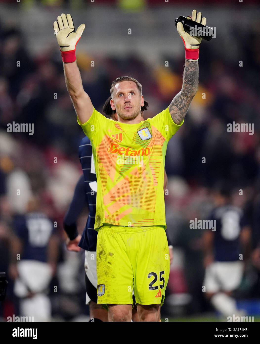 Aston Villa goalkeeper Robin Olsen celebrates after the Premier League ...