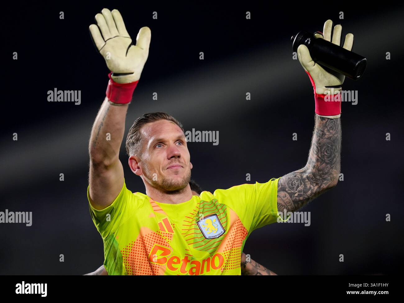 Aston Villa goalkeeper Robin Olsen celebrates after the Premier League ...