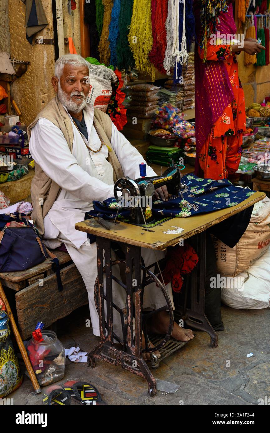 Jaisalmer, Rajasthan, India - February 12 2025: Man Sewing on an Old ...