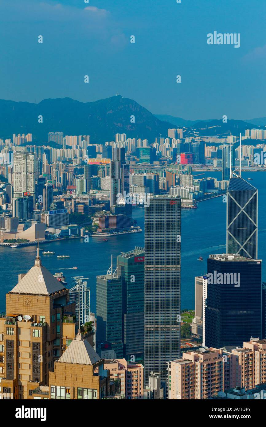 Hong Kong Island (foreground) & Kowloon Island (rear) in China, seen ...