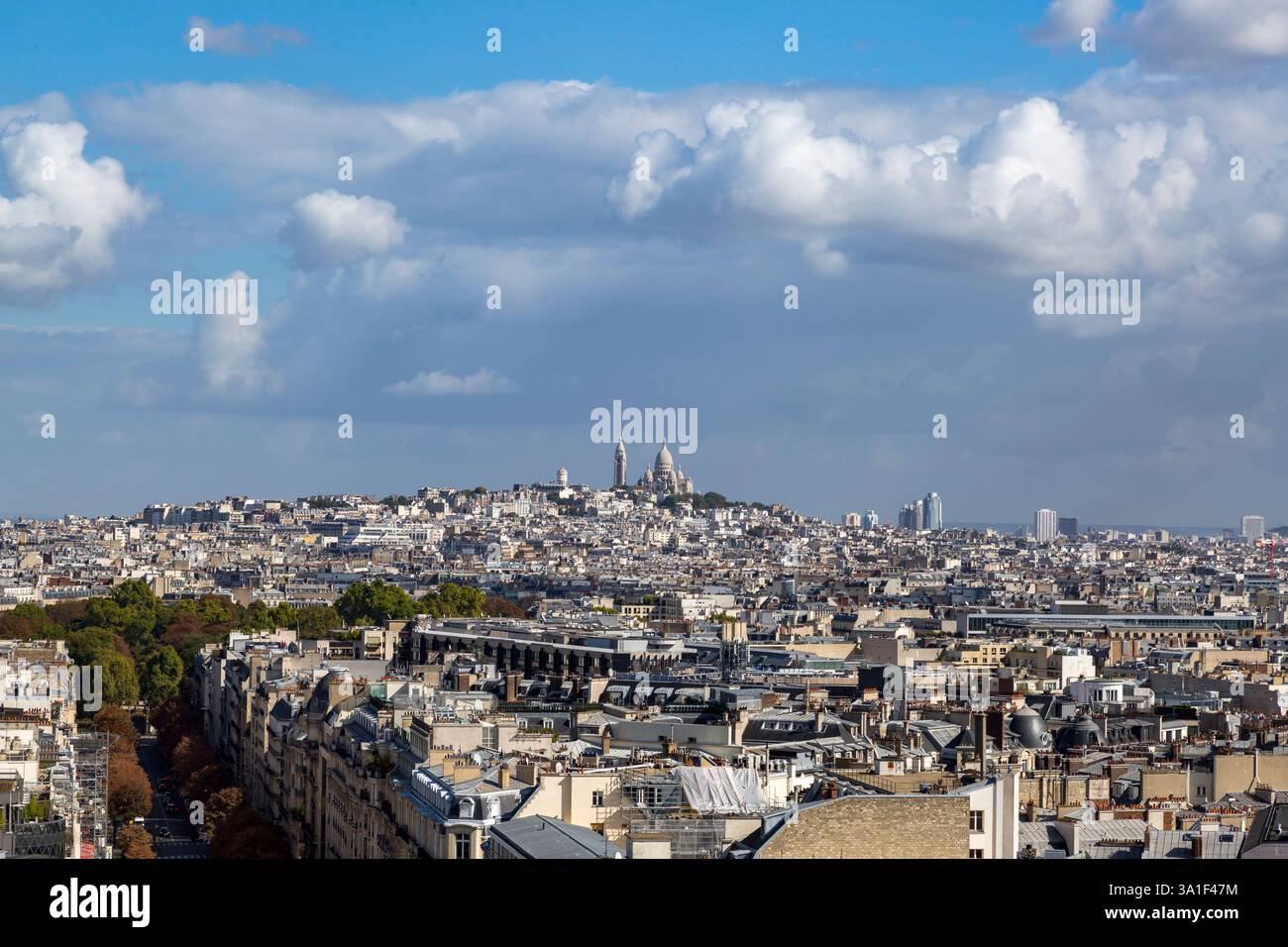 Europe, Paris. Boulevard Champs Elysees . View from the top of the Arc de Triomphe toward ...
