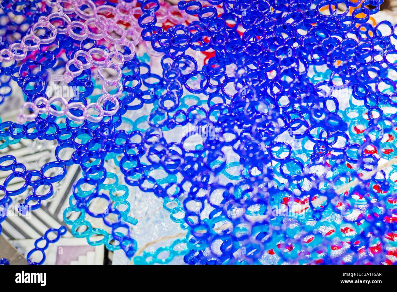 plastic blue background with geometric shapes in the interior ...