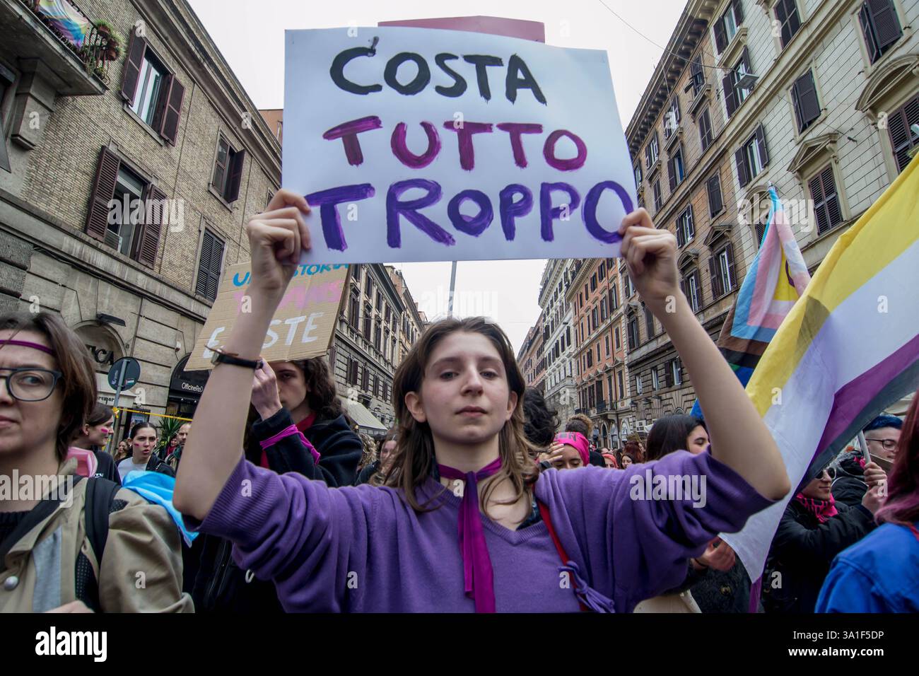 Rome, Italy. 08th Mar, 2025. 'I fight, I boycott, I strike' was the ...