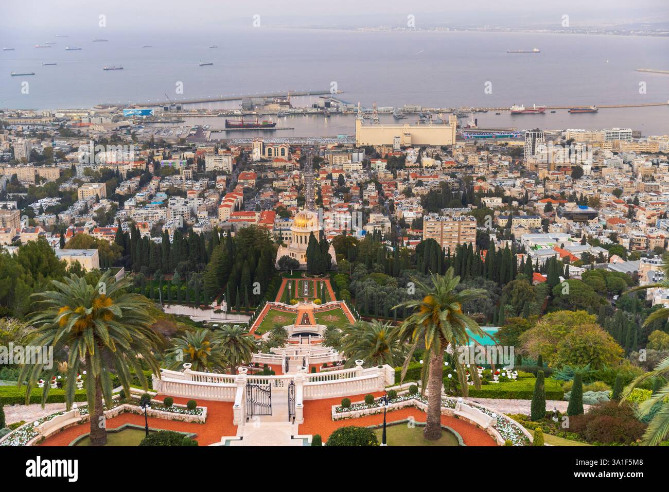Haifa, Israel – March 7, 2025, View from Louis Promenade of the Baha'i ...